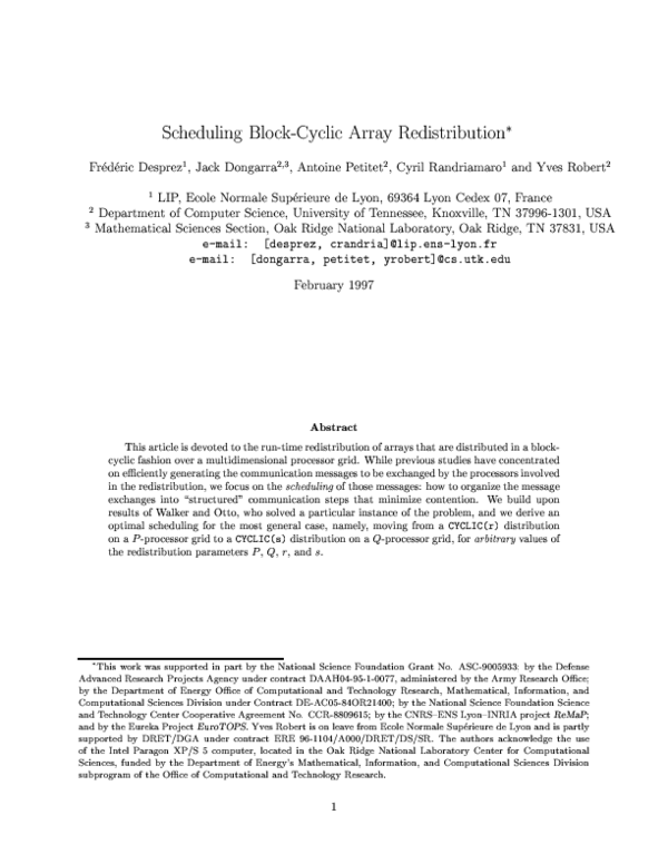 (PDF) Scheduling block-cyclic array redistribution