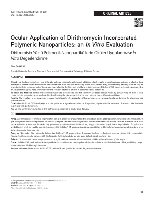 (PDF) Ocular Application of Dirithromycin Incorporated Polymeric ...