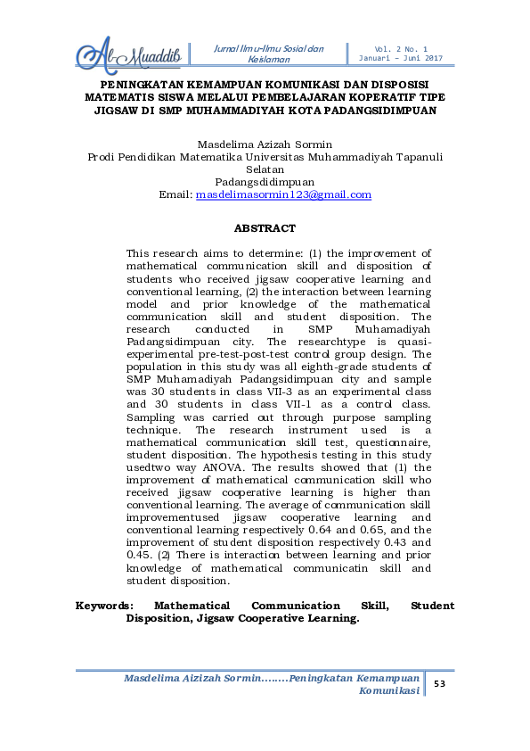(PDF) Peningkatan Kemampuan Komunikasi Dan Disposisi Matematis Siswa SMP Melalui Model ...