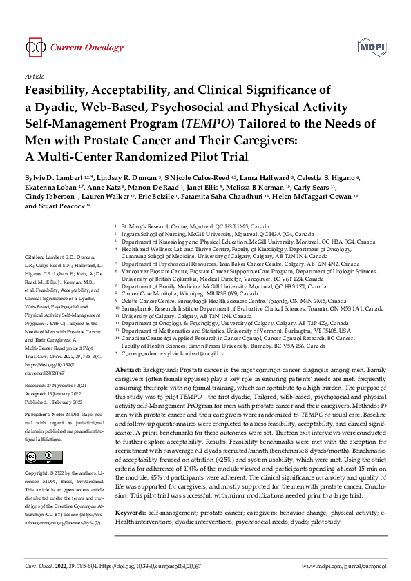 (PDF) Feasibility, Acceptability, and Clinical Significance of a Dyadic, Web-Based, Psychosocial ...