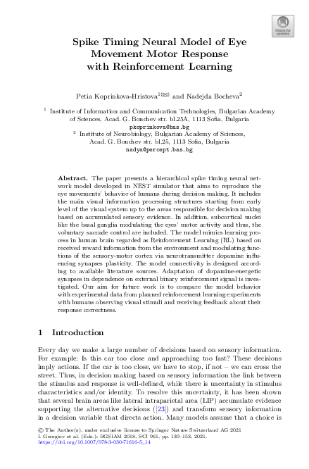 (PDF) Spike Timing Neural Model of Eye Movement Motor Response with Reinforcement Learning