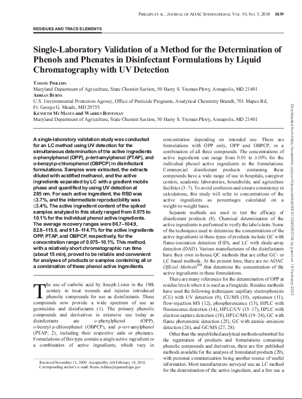 (PDF) Single-laboratory validation of a method for the determination of ...