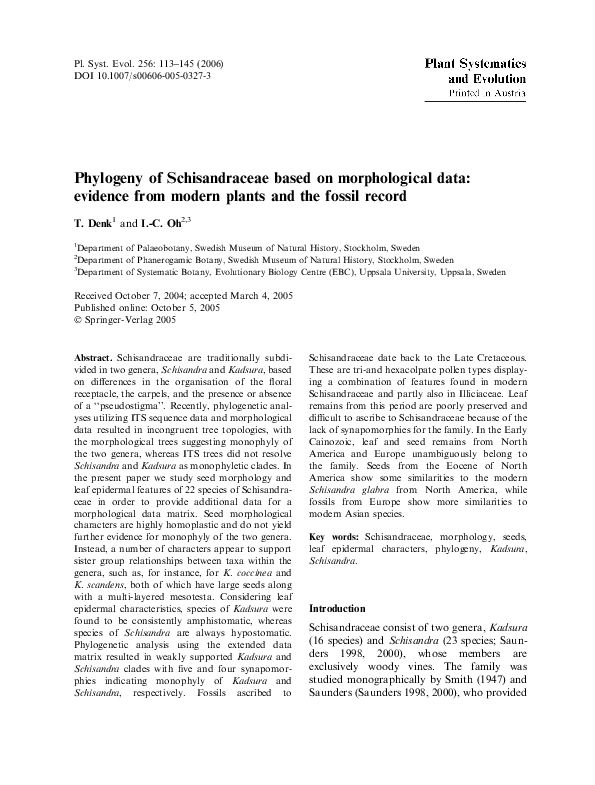 (PDF) Denk, T., Oh, I.-C. 2006. Phylogeny of Schisandraceae based on ...