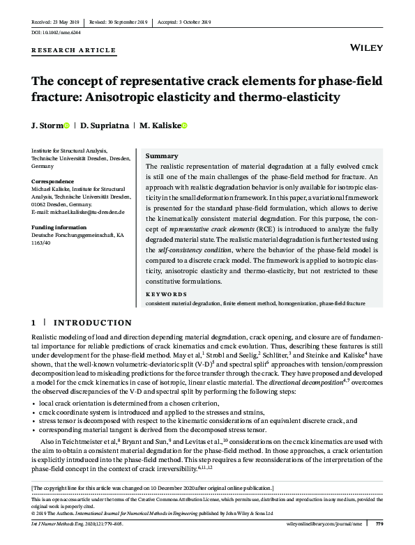 Pdf The Concept Of Representative Crack Elements Rce For Phase‐field Fracture ‐ Anisotropic