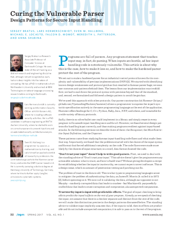 (PDF) Curing the Vulnerable Parser: Design Patterns for Secure Input ...