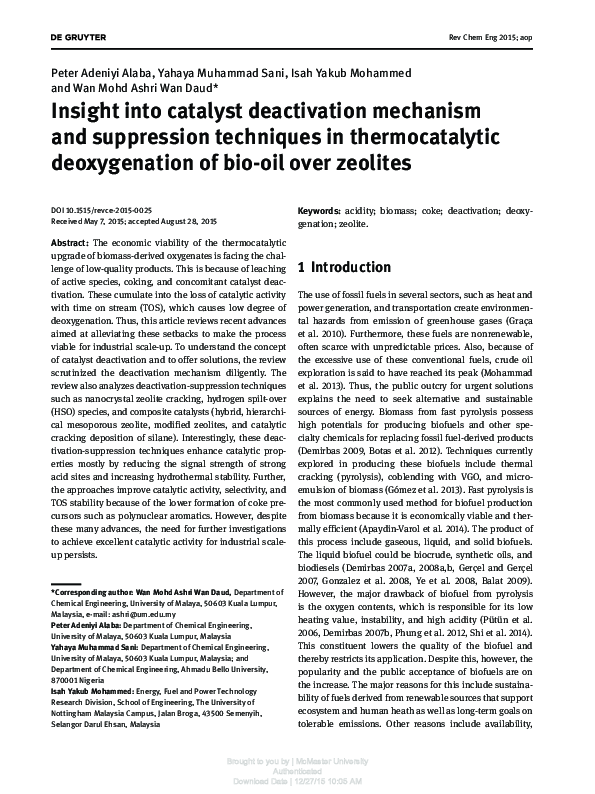 (PDF) Insight into catalyst deactivation mechanism and suppression ...