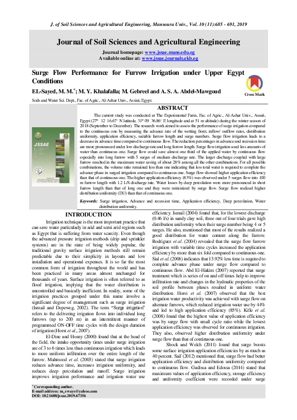 (PDF) Surge flow Performance for Furrow Irrigation under Upper Egypt ...