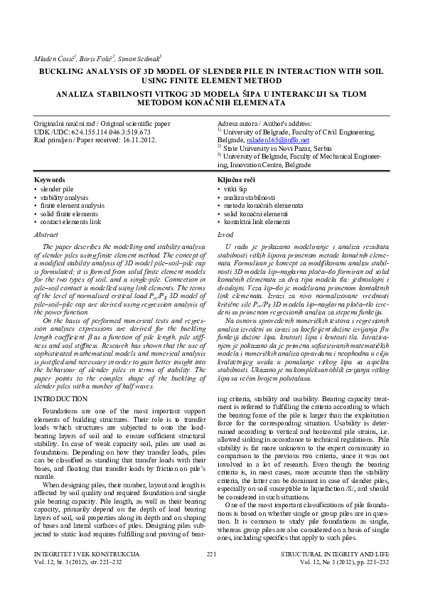 (PDF) Buckling Analysis of 3D Model of Slender Pile in Interaction with Soil Using Finite ...
