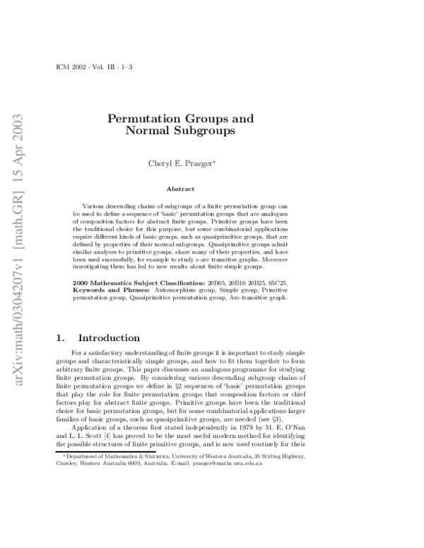 (PDF) Permutation Groups and Normal Subgroups