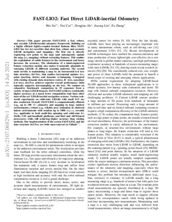 (PDF) FAST-LIO2: Fast Direct LiDAR-inertial Odometry