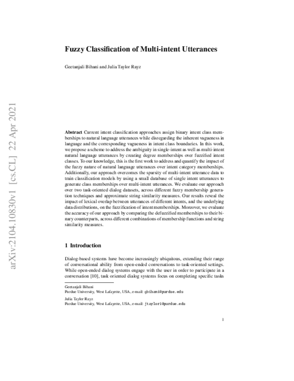 (PDF) Fuzzy Classification of Multi-intent Utterances