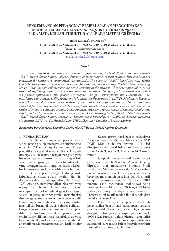 (PDF) Pengembangan Perangkat Pembelajaran Menggunakan Model Pembelajaran Guide Inquiry Berbasis ...