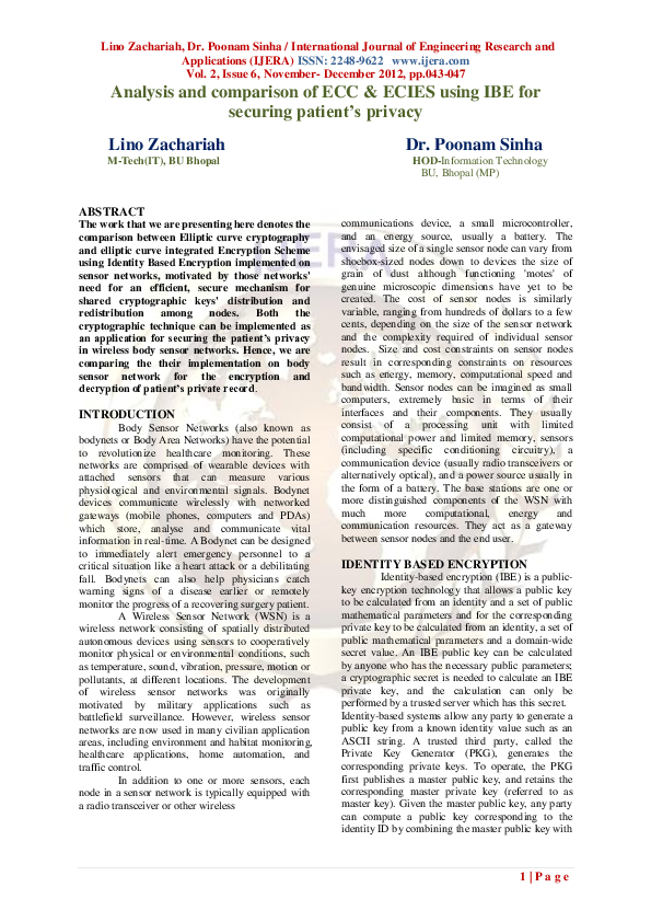 (PDF) Analysis and comparison of ECC & ECIES using IBE for securing ...