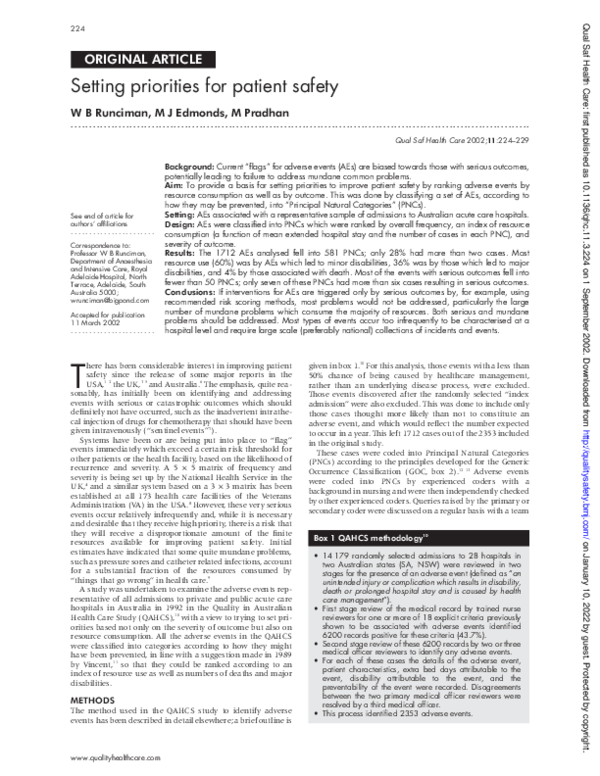 (PDF) Setting priorities for patient safety