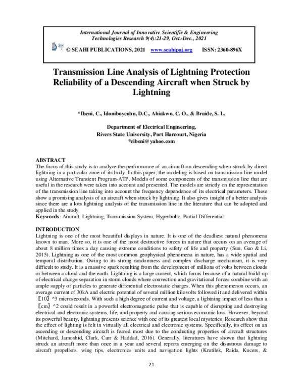 (PDF) Transmission Line Analysis of Lightning Protection Reliability of ...