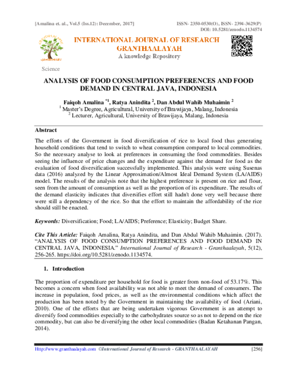(PDF) Analysis of Food Consumption Preferences and Food Demand in ...