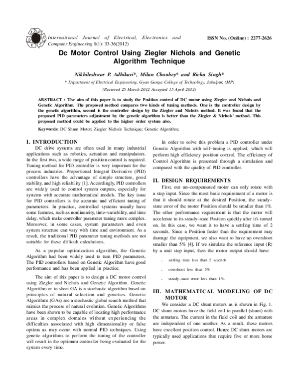 (PDF) Dc Motor Control Using Ziegler Nichols and Genetic Algorithm Technique