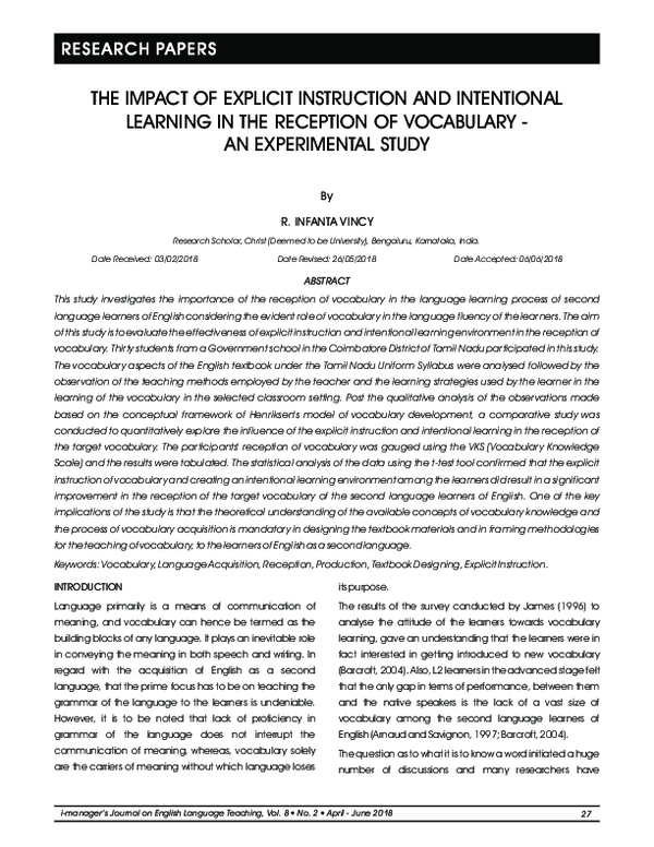 (PDF) The Impact of Explicit Instruction and Intentional Learning in ...