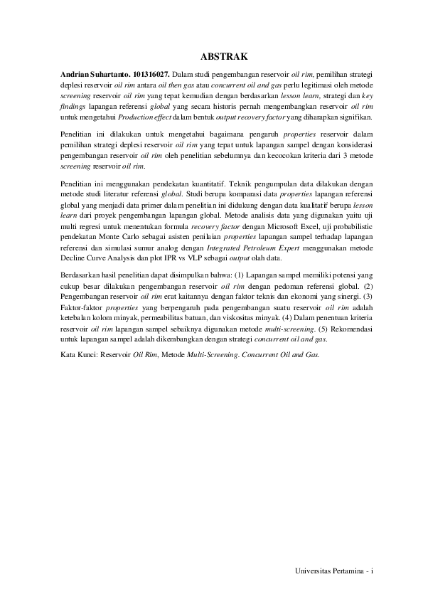 (PDF) Studi Strategi Pengembangan Reservoir Oil Rim pada Lapangan ...