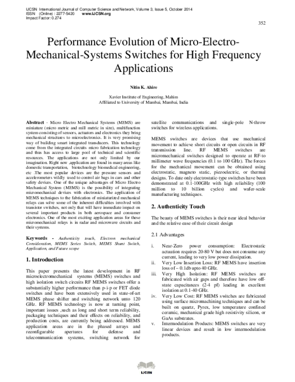 (PDF) Performance Evolution of Micro-Electro- Mechanical-Systems ...