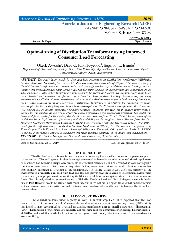 Pdf Optimal Sizing Of Distribution Transformer Using Improved
