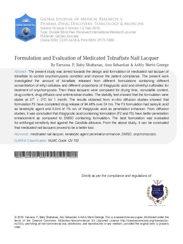 (PDF) Formulation and Evaluation of Medicated Tolnaftate Nail Lacquer