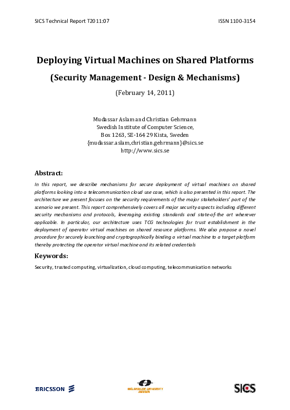 (PDF) Deploying Virtual Machines on Shared Platforms
