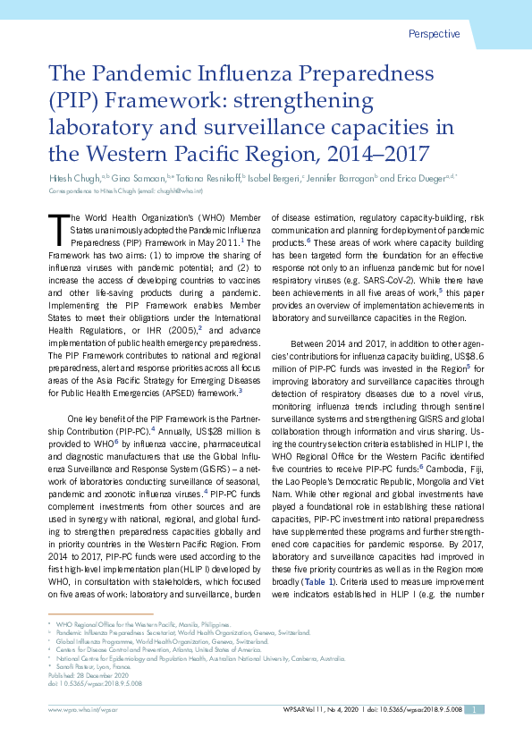 (PDF) The Pandemic Influenza Preparedness (PIP) Framework ...