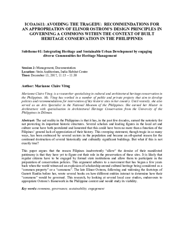 (PDF) Avoiding the tragedy: Recommendations for an appropriation of ...
