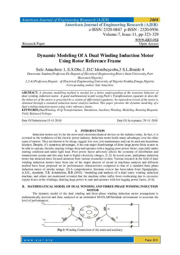 (PDF) Dynamic Modeling of a Dual Winding Induction Motor using Rotor Reference Frame.