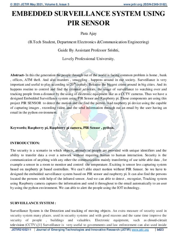 (PDF) Embedded Surveillance System Using PIR Sensor