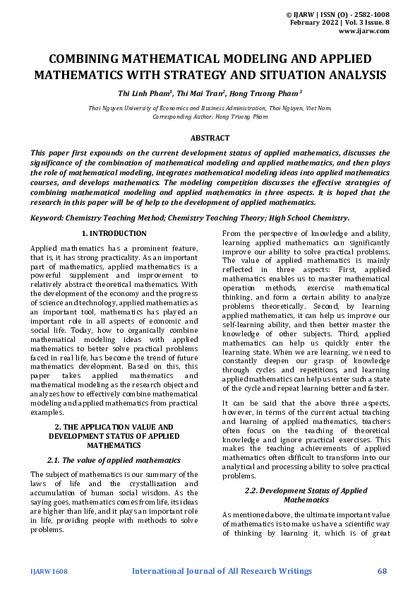 (PDF) COMBINING MATHEMATICAL MODELING AND APPLIED MATHEMATICS WITH ...