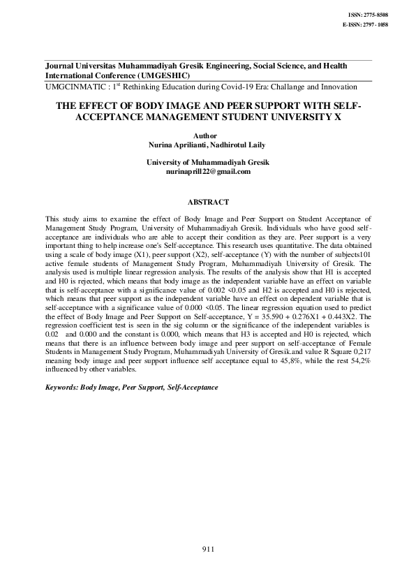 (PDF) The Effect of Body Image and Peer Support with Self-Acceptance ...