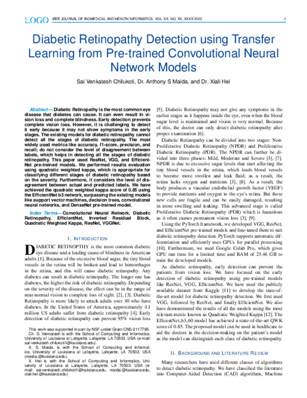 Pdf Diabetic Retinopathy Detection Using Transfer Learning From Pre