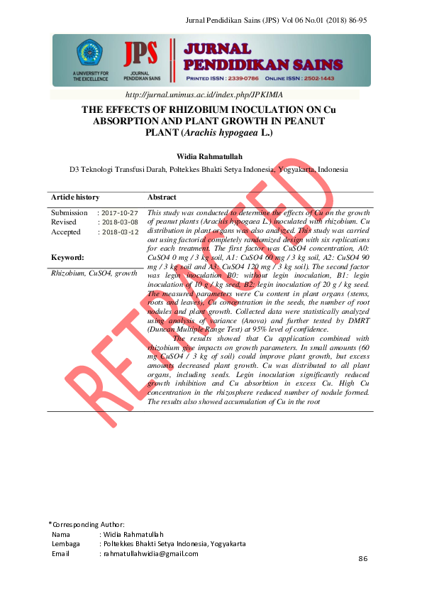 (PDF) PENGARUH INOKULASI RHIZOBIUM TERHADAP PENYERAPAN Cu DAN PERTUMBUHAN KACANG TANAH ( Arachis ...