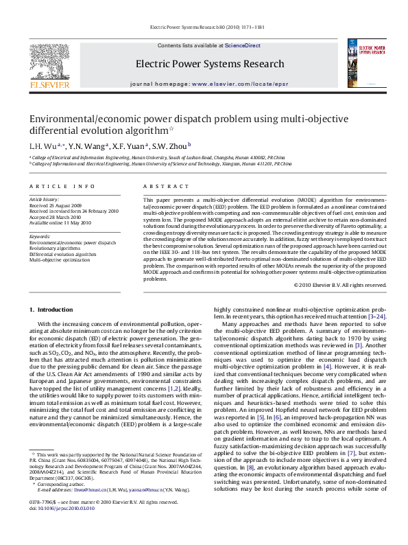 (PDF) Environmental/economic power dispatch problem using multi-objective differential evolution ...