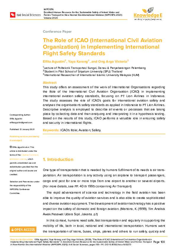 (PDF) The Role of ICAO (International Civil Aviation Organization) in ...
