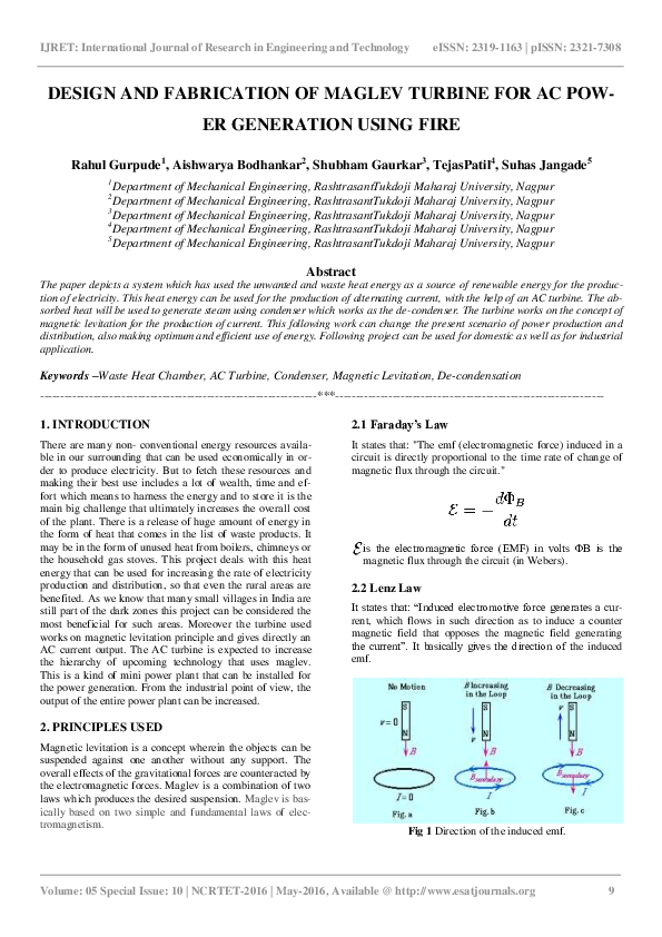 (PDF) Design and Fabrication of Maglev Turbine for Ac Power Generation Using Fire