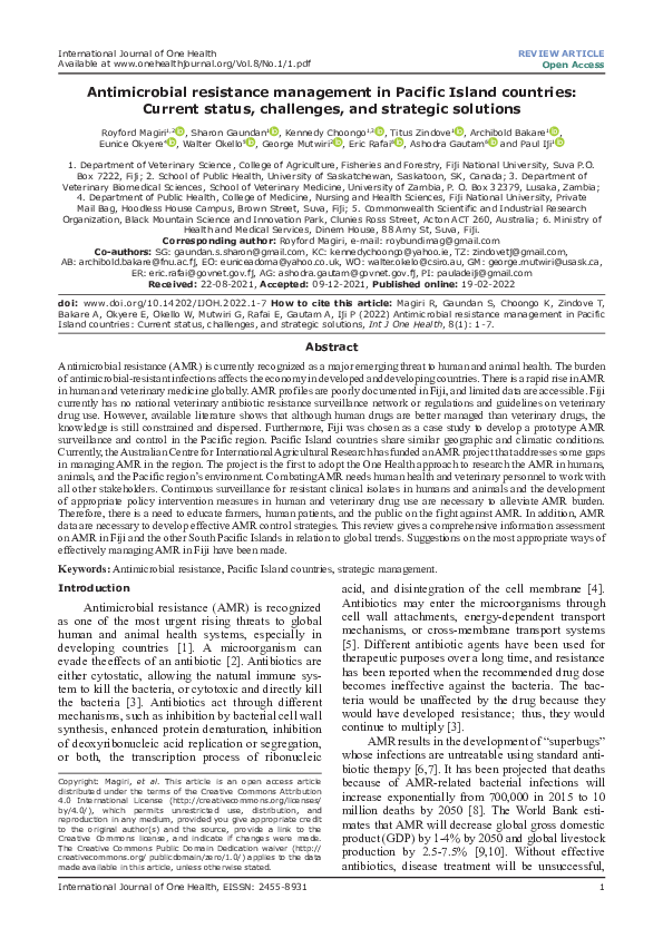(PDF) Antimicrobial resistance management in Pacific Island countries ...