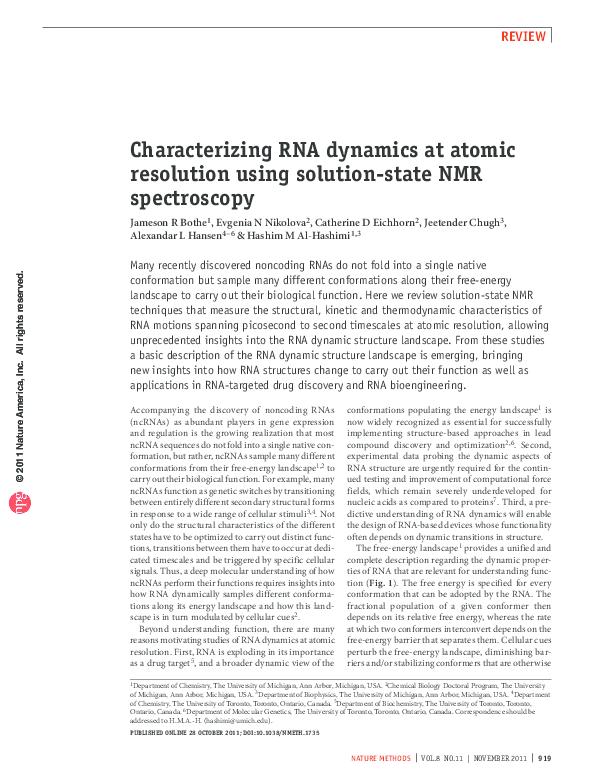 (PDF) Characterizing RNA dynamics at atomic resolution using solution-state NMR spectroscopy