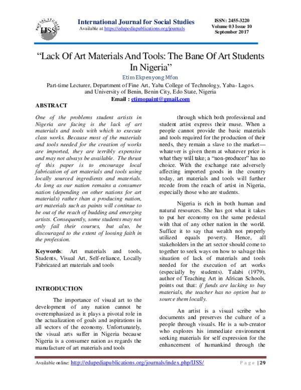 (PDF) Lack of art materials and tool...
