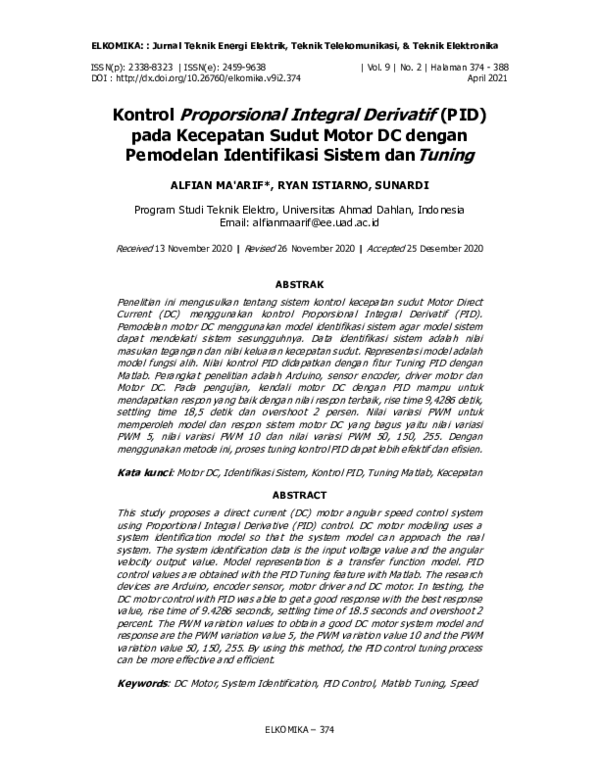 (PDF) Kontrol Proporsional Integral Derivatif (PID) pada Kecepatan ...