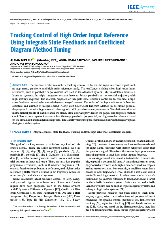 (PDF) Tracking Control of High Order Input Reference Using Integrals ...