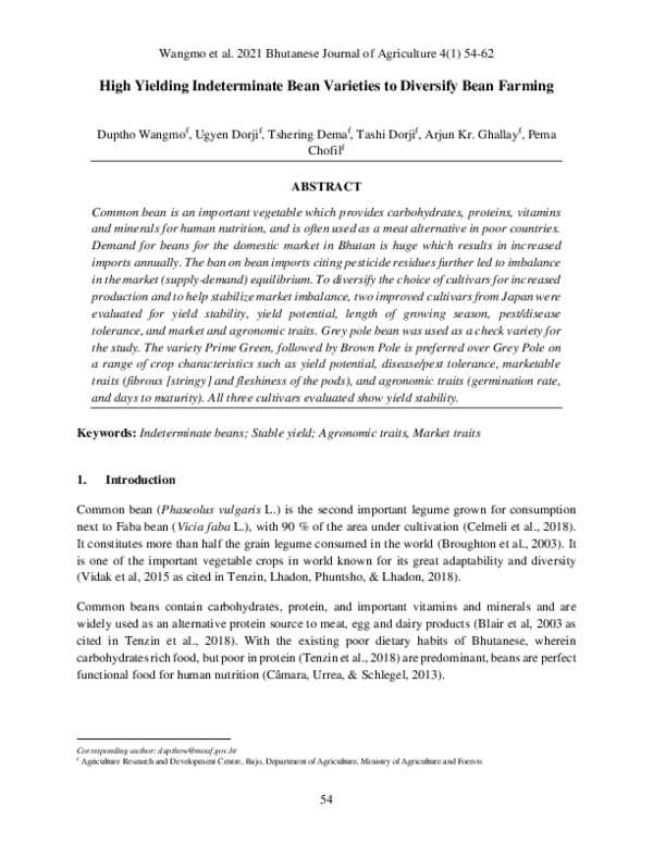 (PDF) High Yielding Indeterminate Bean Varieties to Diversify Bean Farming