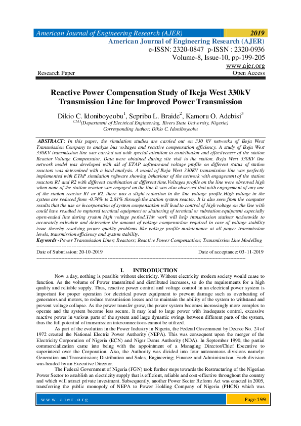 (PDF) Reactive Power Compensation Study of Ikeja West 330kV ...