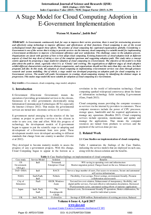(PDF) A Stage Model for Cloud Computing Adoption in E-Government Implementation