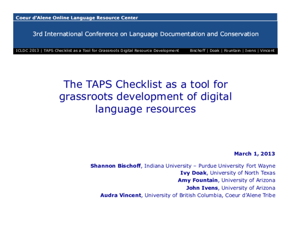 (PDF) The TAPS Checklist as a Tool for Grassroots Development of ...