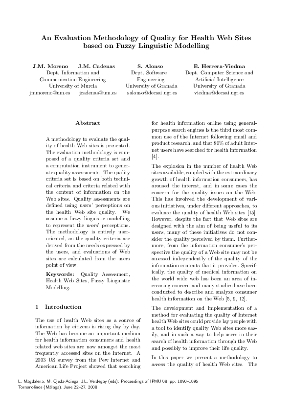 Pdf An Evaluation Methodology Of Quality For Health Web Sites Based On Fuzzy Linguistic Modelling
