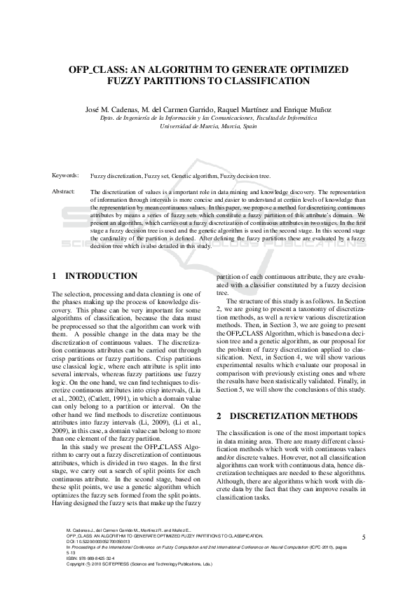 (PDF) OFP_CLASS: An Algorithm to Generate Optimized Fuzzy Partitions to Classification