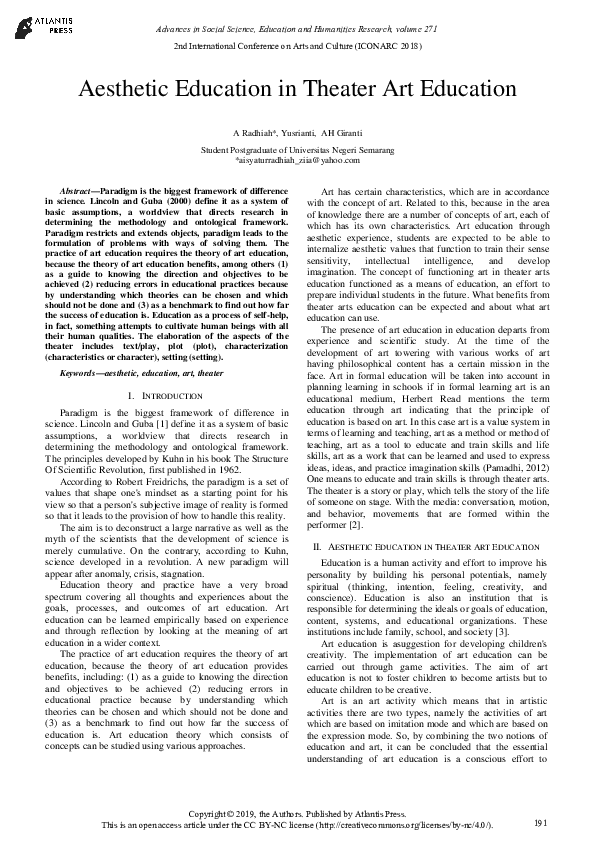 (PDF) Aesthetic Education in Theater Art Education